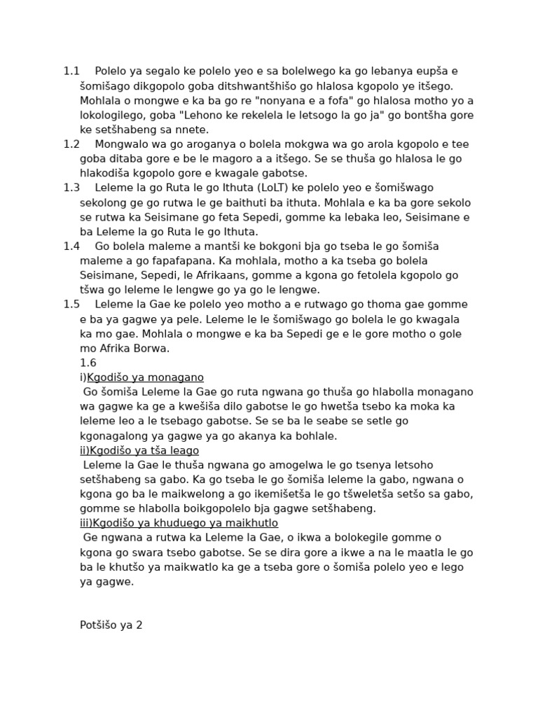 Sepedi Assignment | PDF | Languages Of Africa