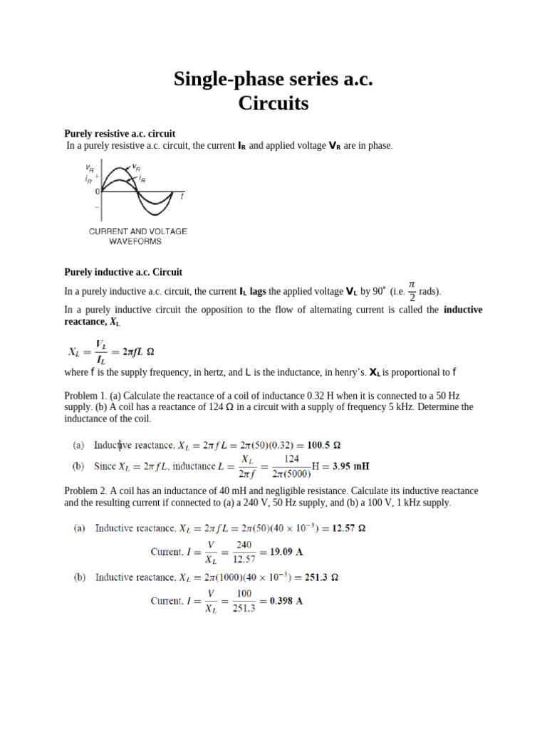 Single-Phase Series A.C. Circuits | PDF | Electrical Impedance | Inductance