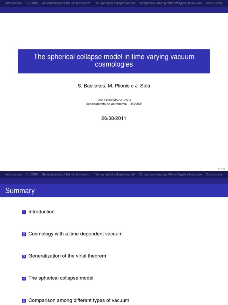 The Spherical Collapse Model in Time Varying Vacuum Cosmologies | PDF ...