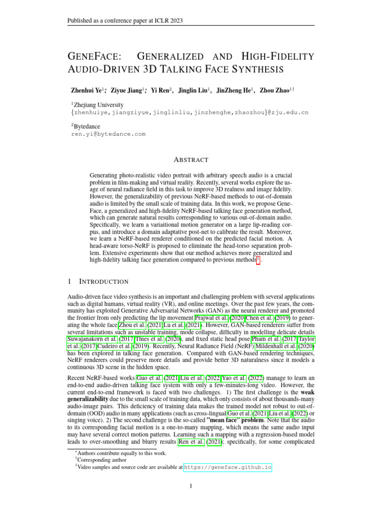 Geneface++ ICLR 23 | PDF