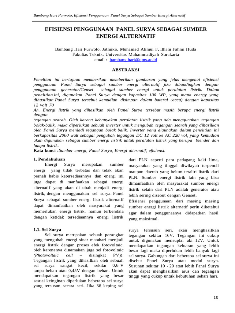 Efisiensi Penggunaan Panel Surya Sebagai Sumber Energi Alternatif | PDF