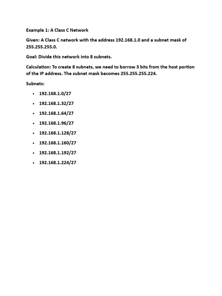 Subnetting Sample Calculations for IT Students | PDF