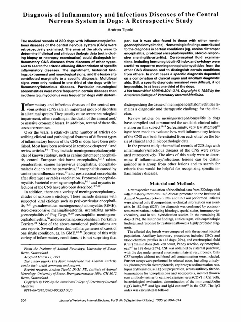 Tipold 1995 - Diagnosis of Inflammatory and Infectious Diseases of The Central Nervous System in ...