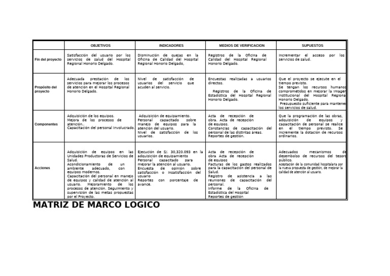 Matriz de Marco Logico | PDF | Hospital
