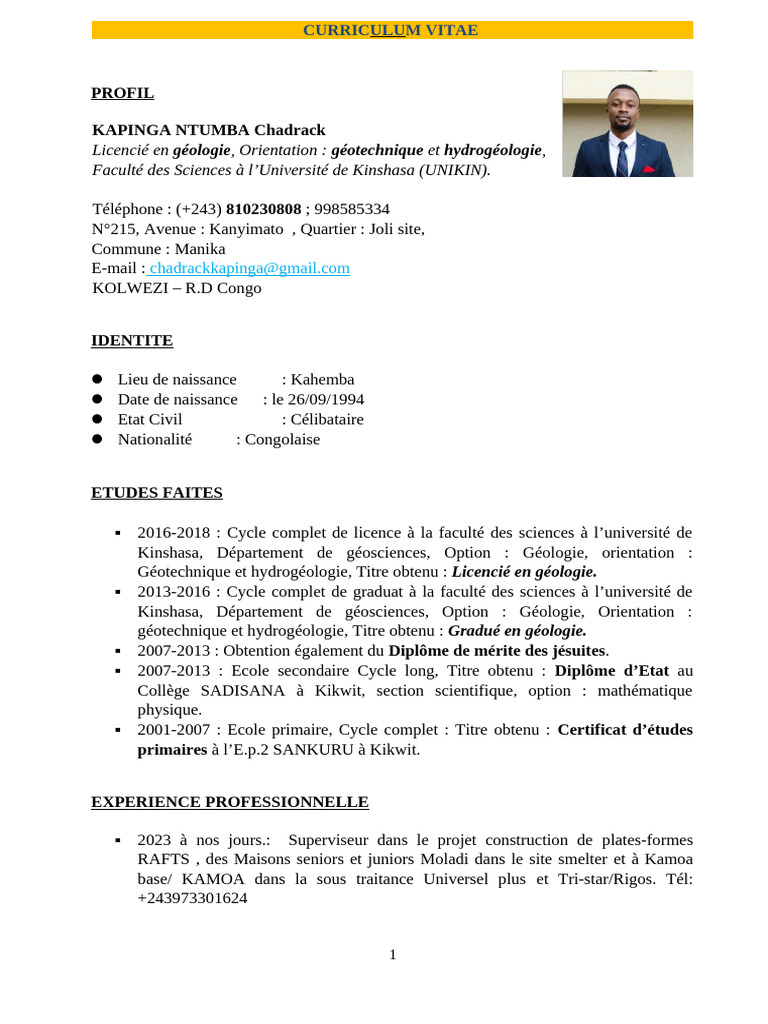 CV de Chadrack Kapinga Ntumba | PDF | SPSS | Informatique