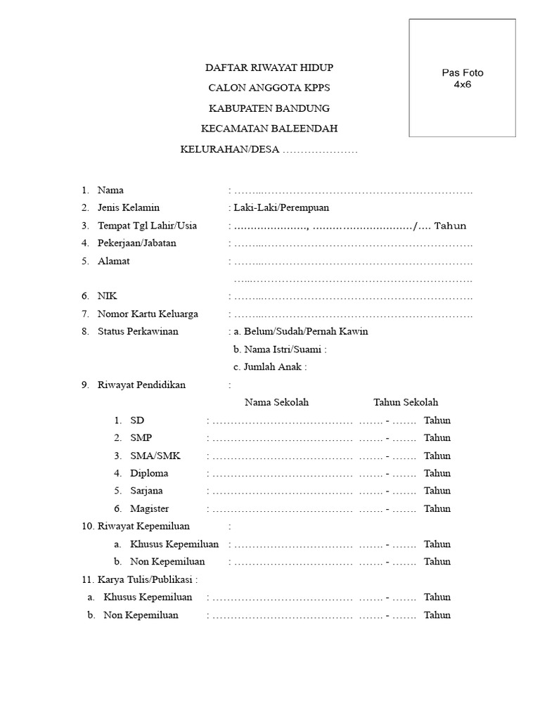 Format Daftar Riwayat Hidup | PDF | Olahraga & Rekreasi