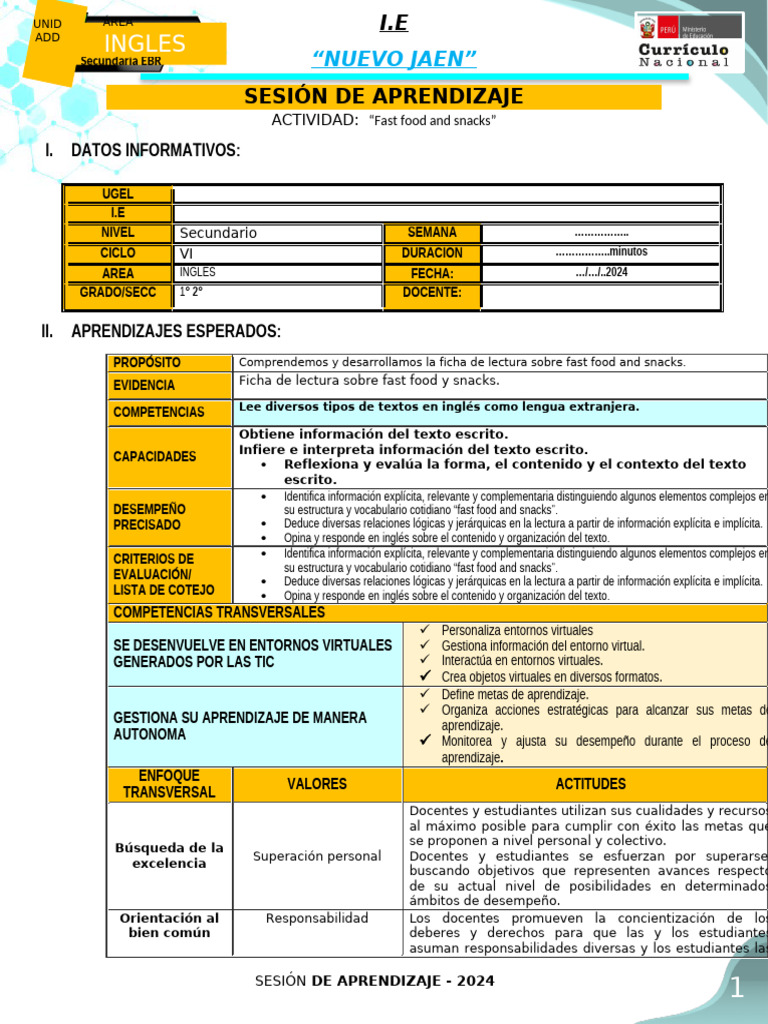 1 y 2°-SES ACT 02-INGLES-U6 | PDF | Aprendizaje | Enseñando