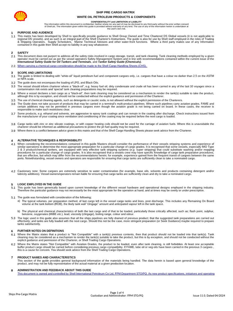 Shell Ship PreCargo Matrix | PDF | Oil Tanker | Materials