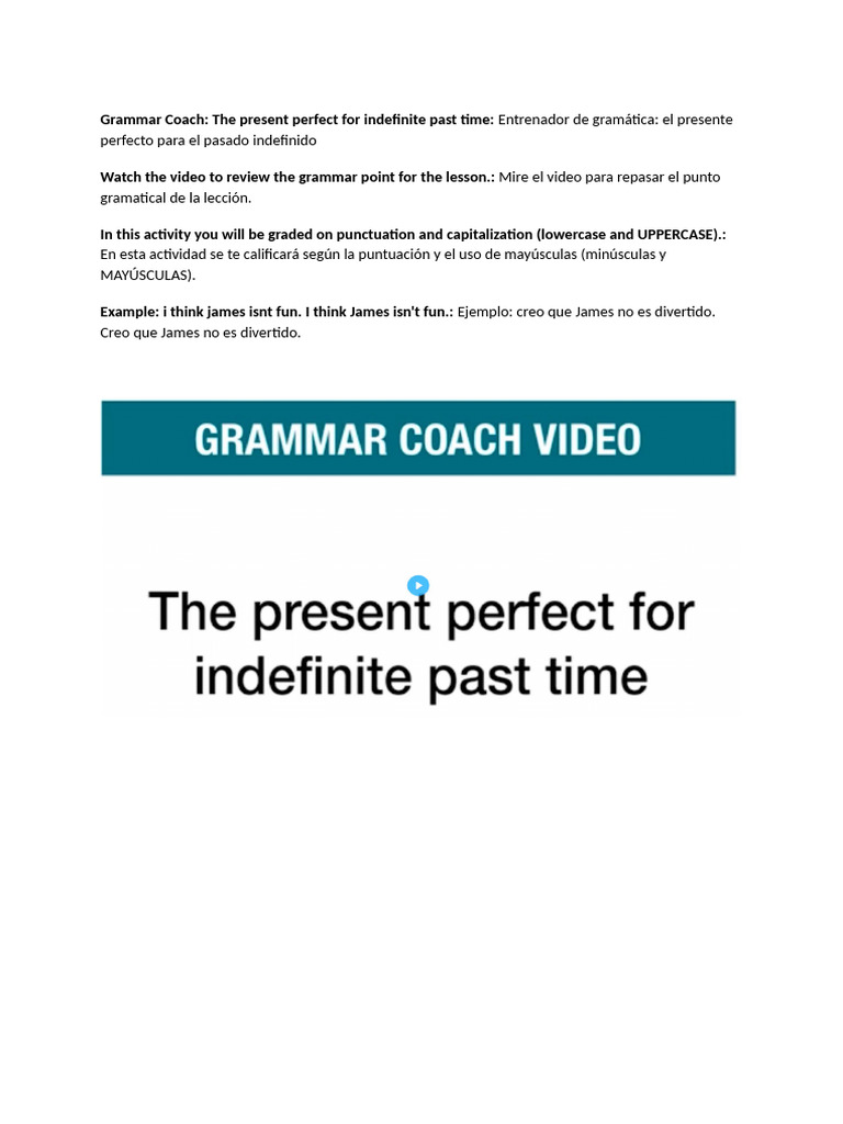 The Present Perfect For Indefinite Past | PDF