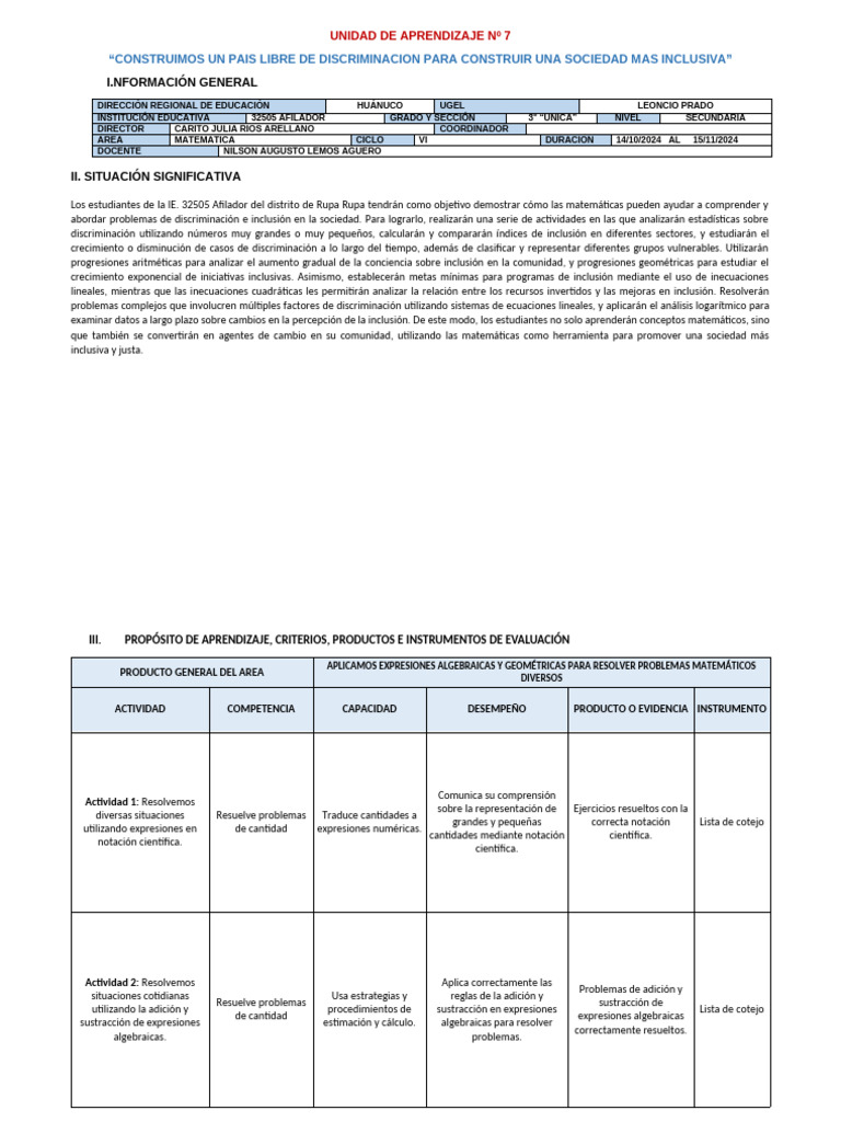 UNIDAD 7 Matematica-3RO | PDF | Multiplicación | Aritmética