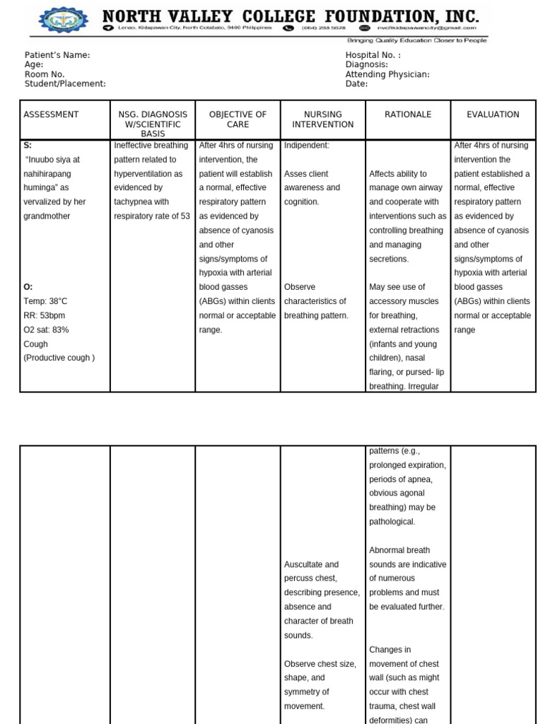 PCAP NCP-Ineffictive Breathing Pattern | PDF | Breathing | Respiratory ...