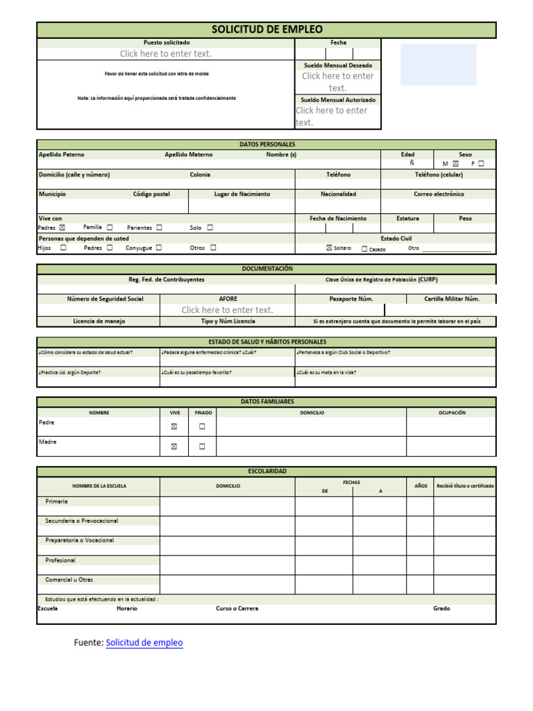 Formato Solicitud de Empleo | PDF