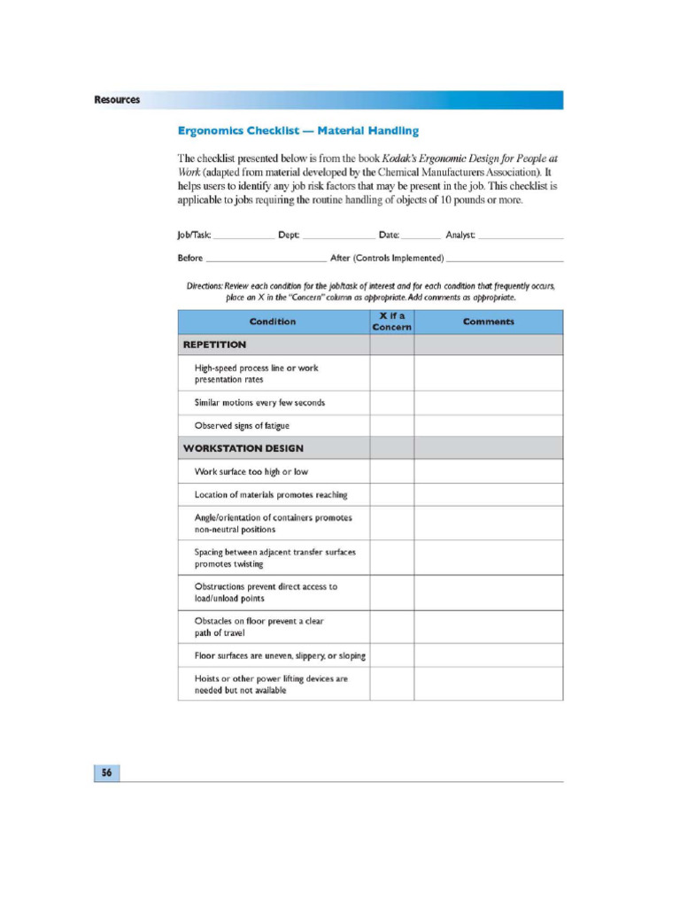 Ergonomic Checklist For Material Handling | PDF