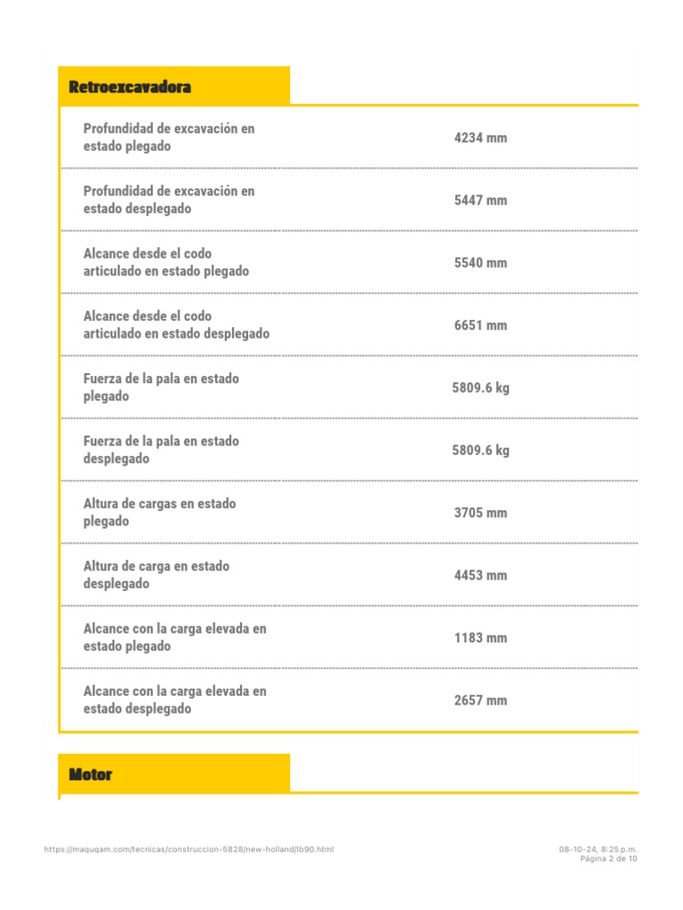 Ficha Técnica de New Holland LB90. Retroexcavadora. | PDF | Bomba | Ingeniería mecánica