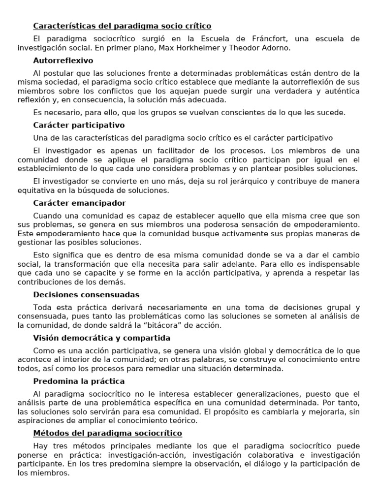 Características Del Paradigma Socio Crítico | PDF | Jürgen Habermas ...