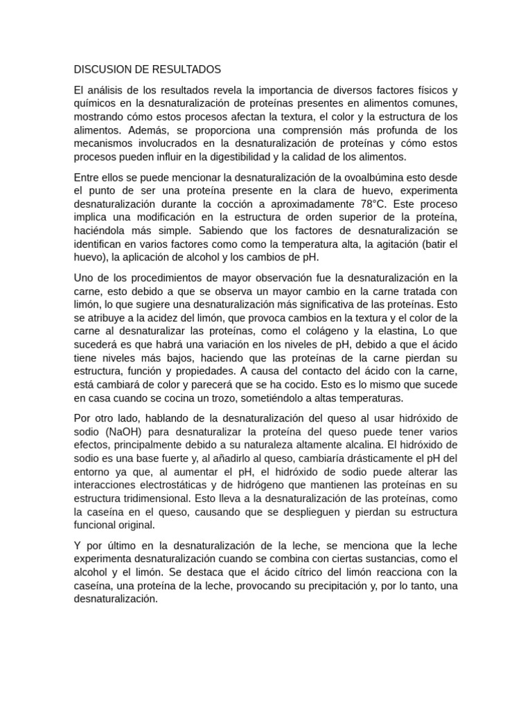 DISCUSION DE RESULTADOS ultimo lab | PDF | Desnaturalización ...