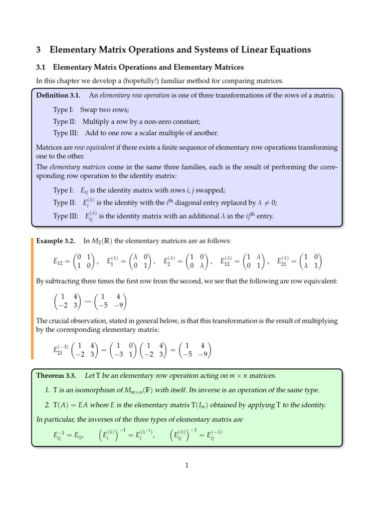3 Elementary | PDF | Matrix (Mathematics) | Linear Map