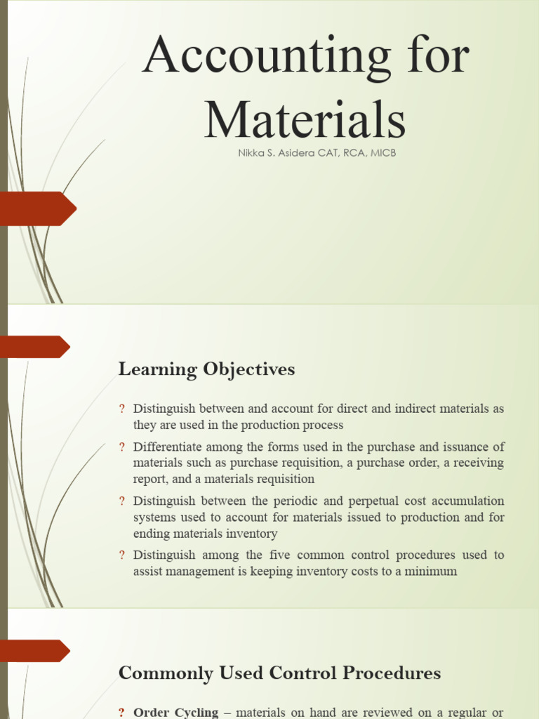 Accounting For Materials | PDF | Inventory | Economies