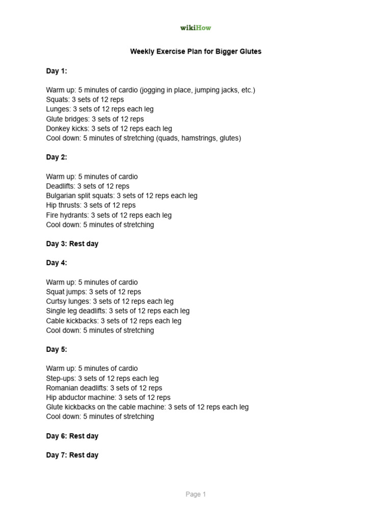 Weekly Exercise Plan | PDF