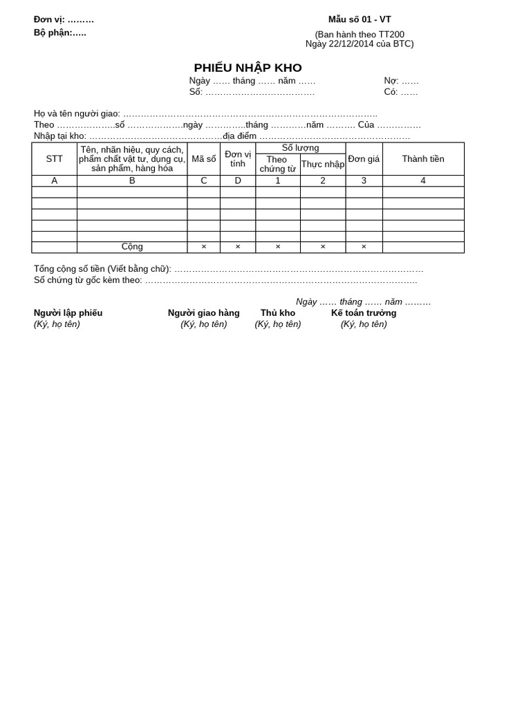 Bieu Mau 2 - Chung Tu - Ke Toan Hang Ton Kho | PDF