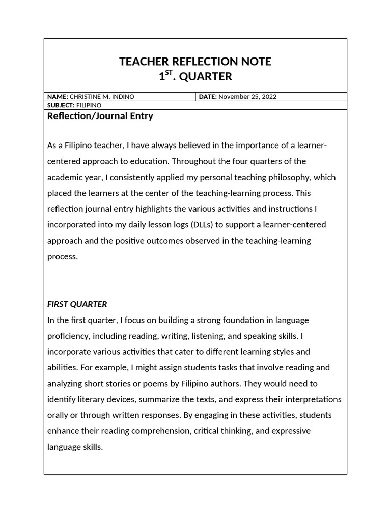 Teacher Reflection Note | PDF | Critical Thinking | Thought