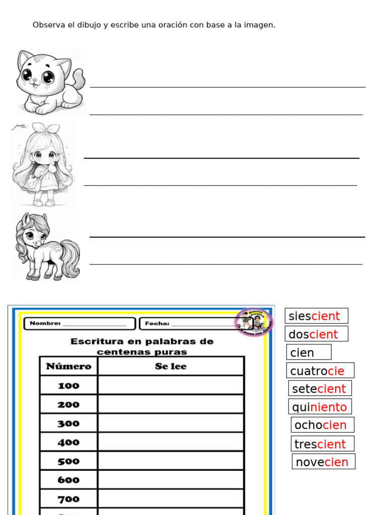 ESCRITURA DE ORACIONES CON DIBUJOS. | PDF