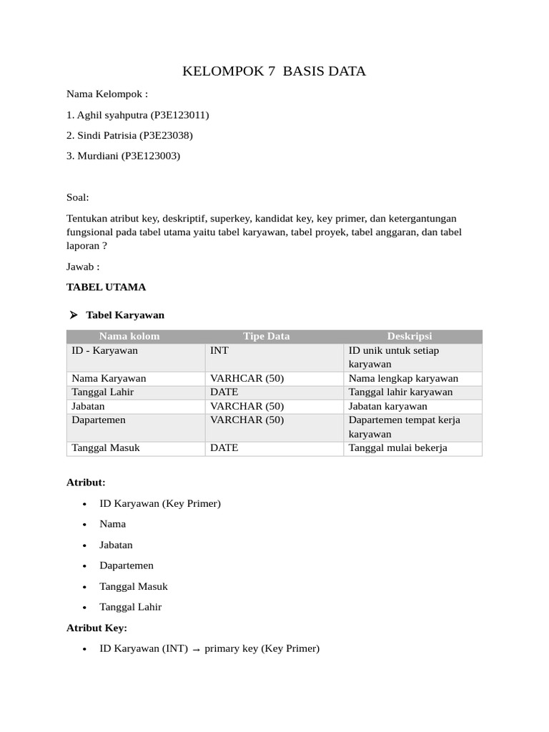Analisis Atribut dan Kunci Basis Data | PDF