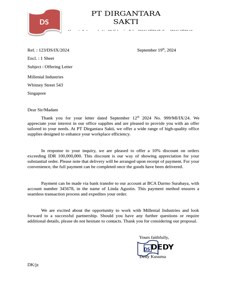 SURAT PENAWARAN BAHASA INGGRIS | PDF