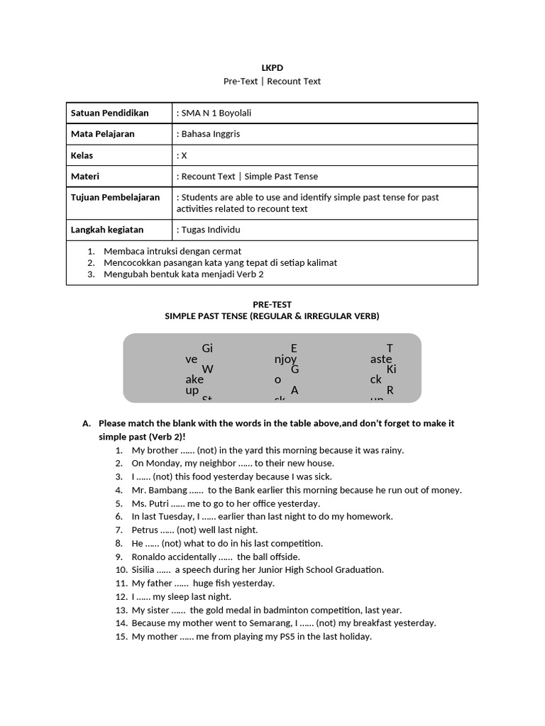 0 - LKPD - Recount Text - Pre-Text | PDF