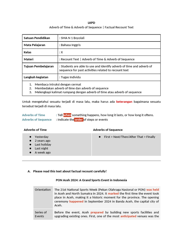 2 - LKPD - Recount Text - Factual Recount | PDF | Sports ...