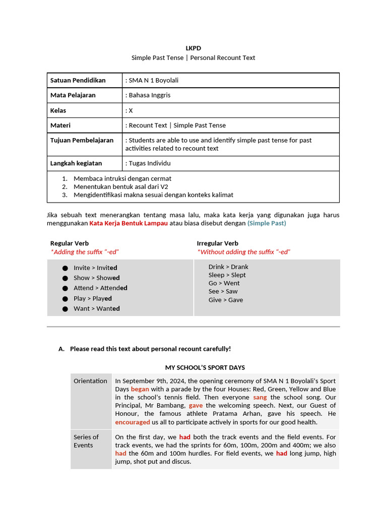 High School Recount Text Guide | PDF | Language Mechanics | Semantic Units