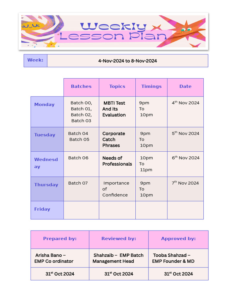 Weekly Lesson Plan | PDF