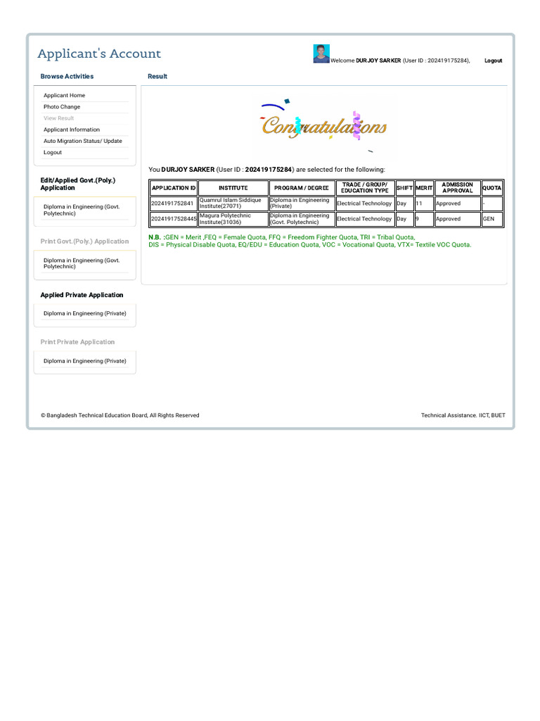 Applicant's Account Durjay Sarker | PDF | Engineering | Educational Stages