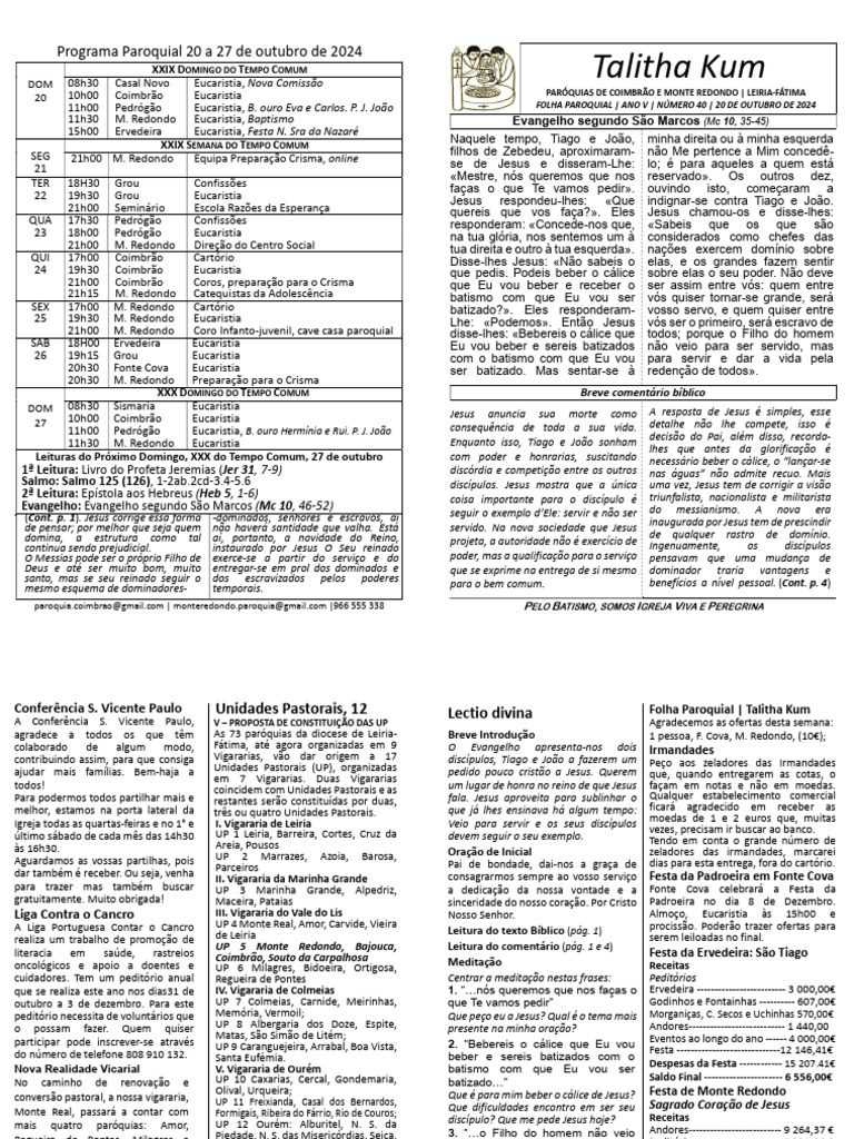 40 Ano v Talitha Kum 20outubro2024 | PDF | Jesus | Eucaristia