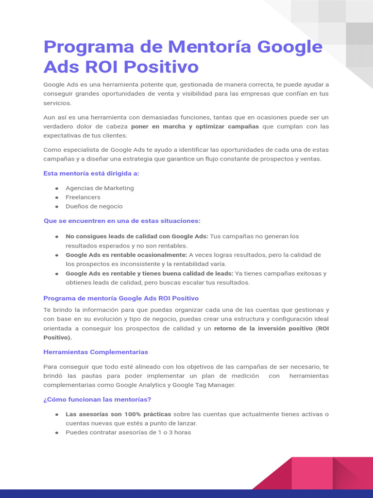 Mentoría Google Ads para Negocios | PDF