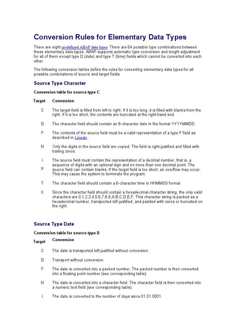 Conversion Rules For Elementary Data Types | PDF | Data Type | Numbers