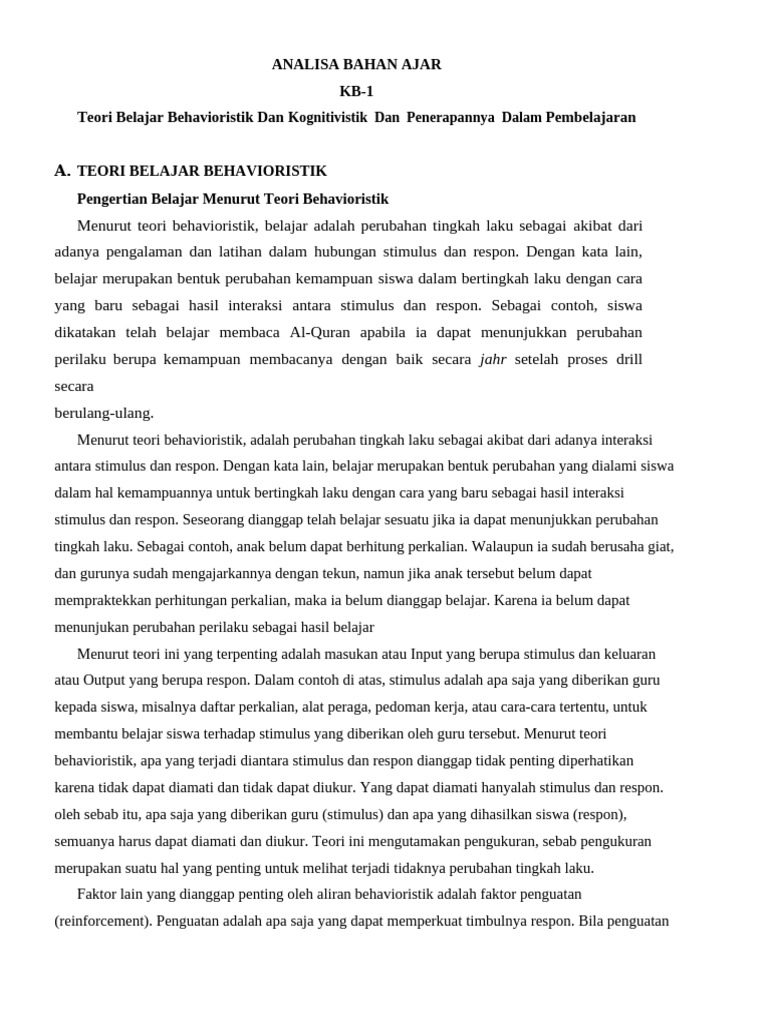 Analisa Bahan Ajar Modul Teori Belajar KB-1 | PDF