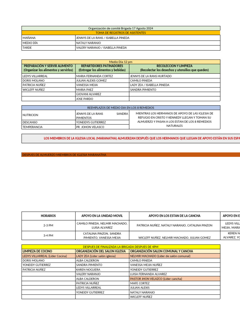 Organización de Comité Brigada 17 Agosto 2024 | PDF