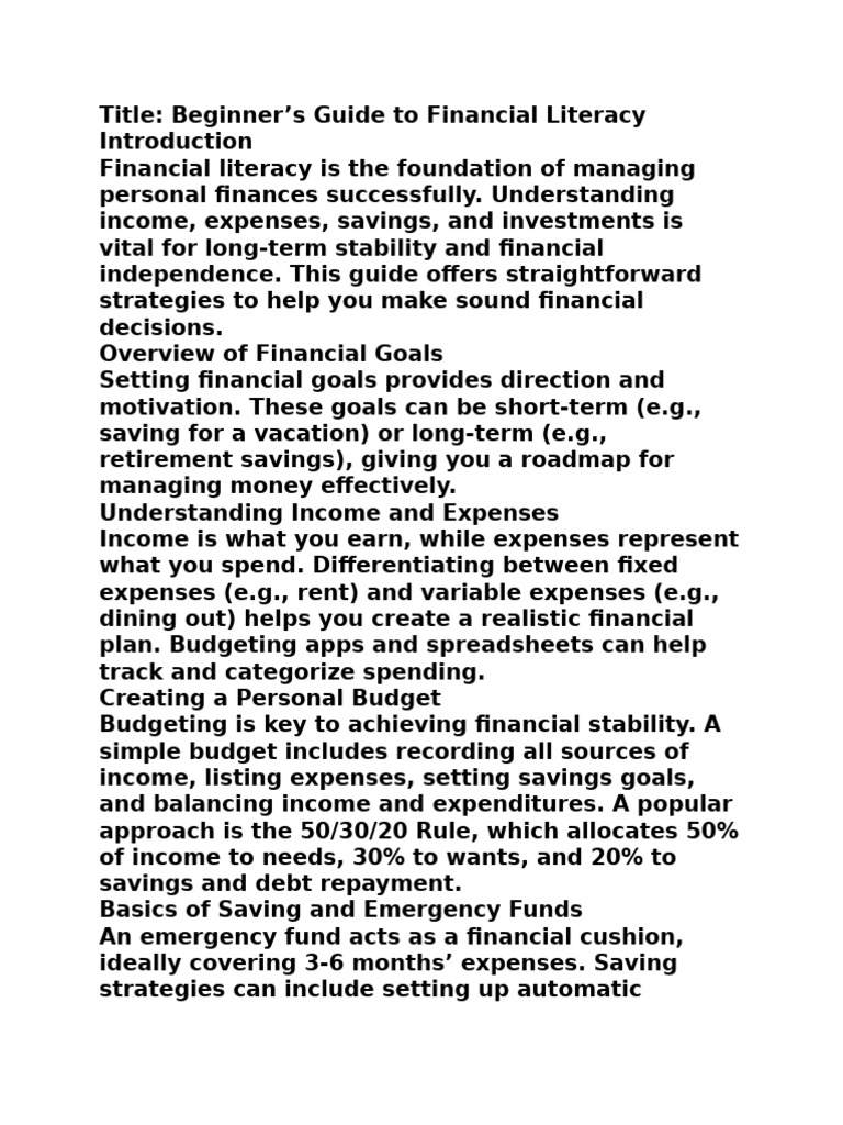 Beginner's Guide To Financial Literacy | PDF | Business