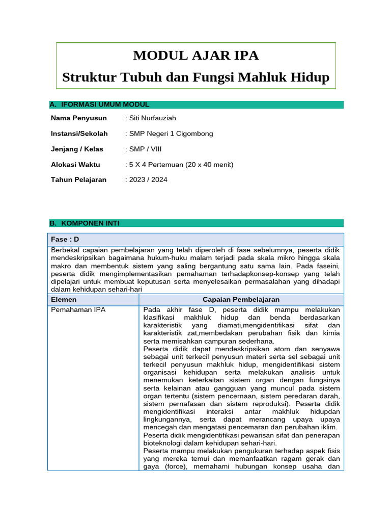 MA Bab 2 Struktur Dan Fungsi Tubuh Makhluk Hidup | PDF | Sains & Matematika