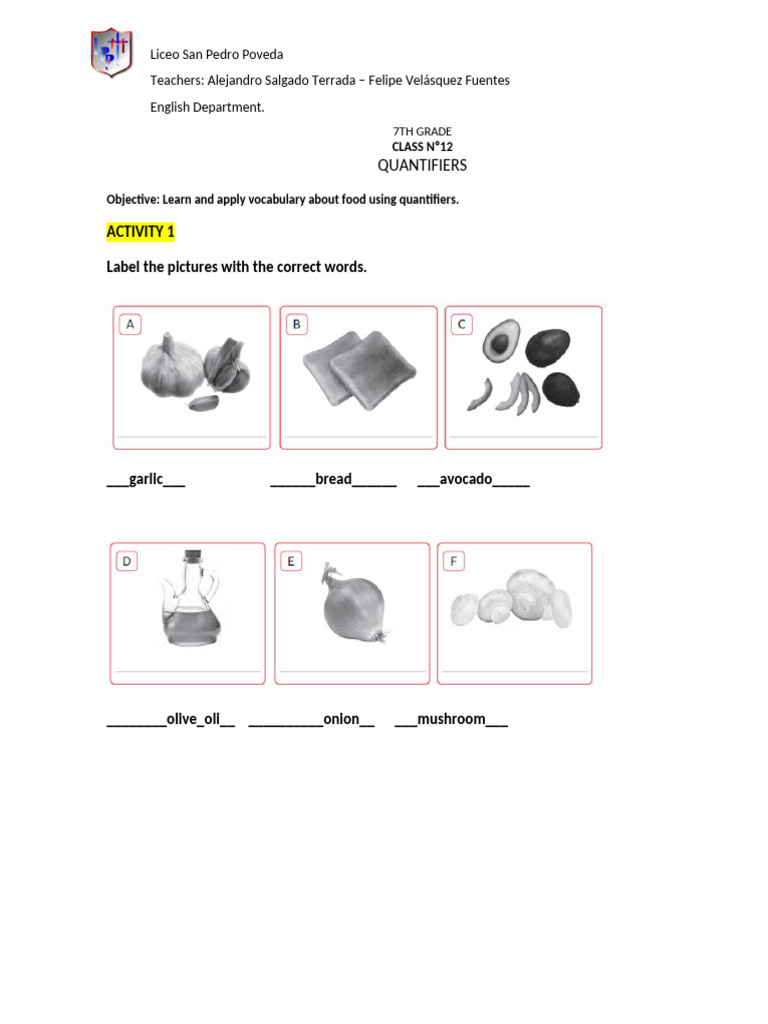 7º CLASS Nº12 (Quantifier) | PDF | Noun | Plural