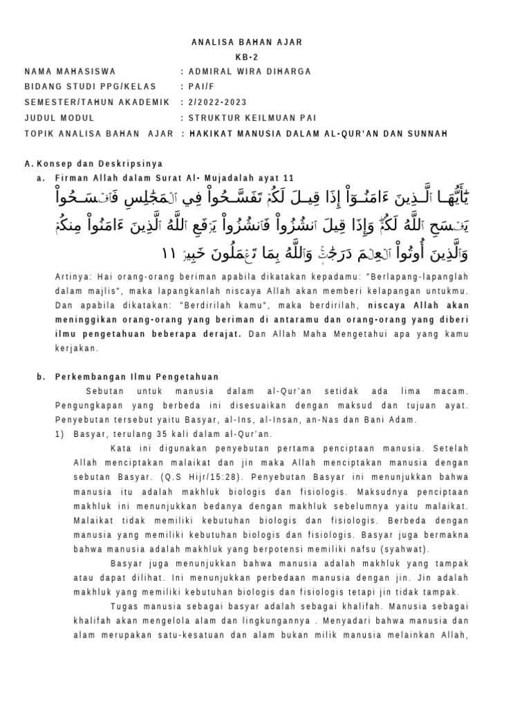 Analisa Bahan Ajar Modul Struktur Keilmuan Pai KB-2 | PDF