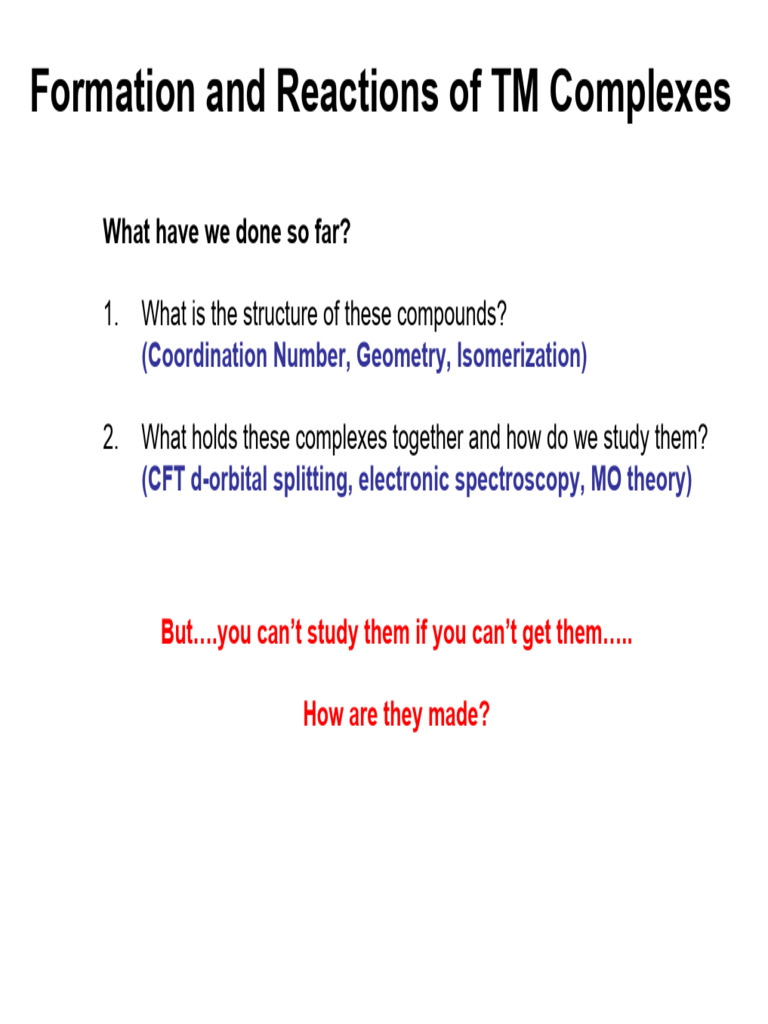 TM Complexes: Formation and Reactions | PDF | Coordination Complex ...