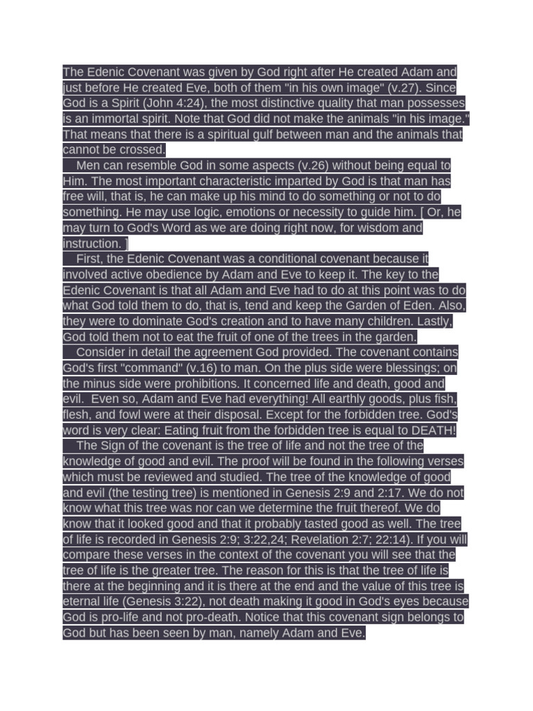 The Edenic Covenant Thoughts | PDF | Garden Of Eden | Adam And Eve