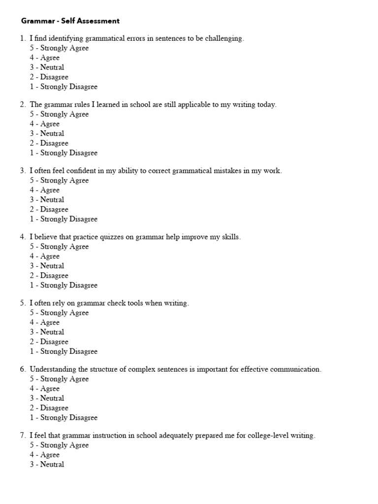 Grammar Self Assessment | PDF | Grammar | Behavior Modification