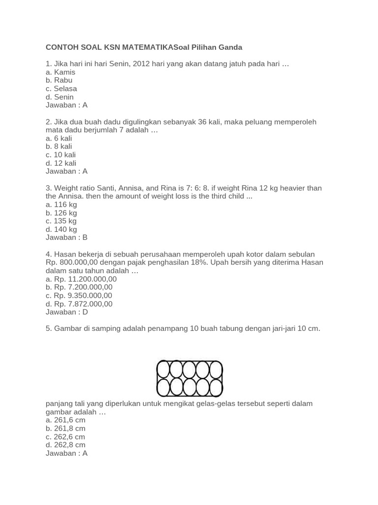 CONTOH SOAL KSN MATEMATIKASoal Pilihan Ganda | PDF