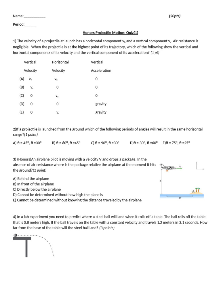 Projectile Motion Quiz | PDF | Applied And Interdisciplinary Physics ...