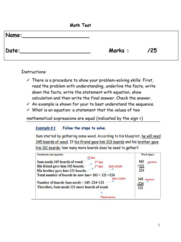 Word Problems Test 1 | PDF