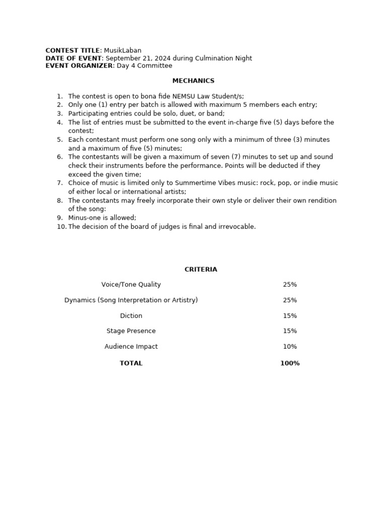 Musiklaban Mechanics Criteria | PDF