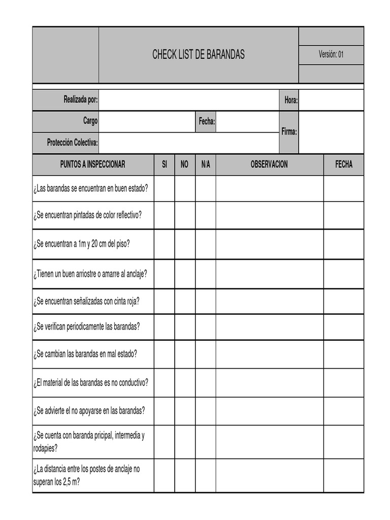 SSOMA-032 Check List de Barandas | PDF SSOMA-032 Check List de Barandas | PDF